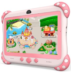 kids tablet 7 inch tablet for kids wifi kids tablets 32g android 10 dual camera educational games parental control, toddler tablet with kids software pre-installed kid-proof youtube netflix (pink)