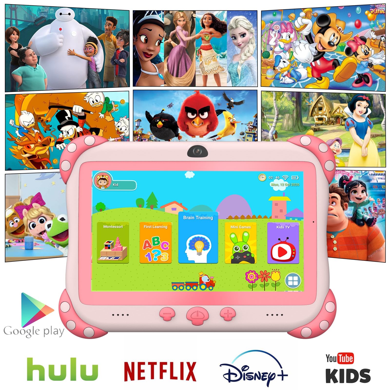 Kids Tablet 7 inch Tablet for Kids Wifi Kids Tablets 32G Android 10 Dual Camera Educational Games Parental Control, Toddler Tablet with Kids Software Pre-Installed Kid-Proof YouTube Netflix (Pink)