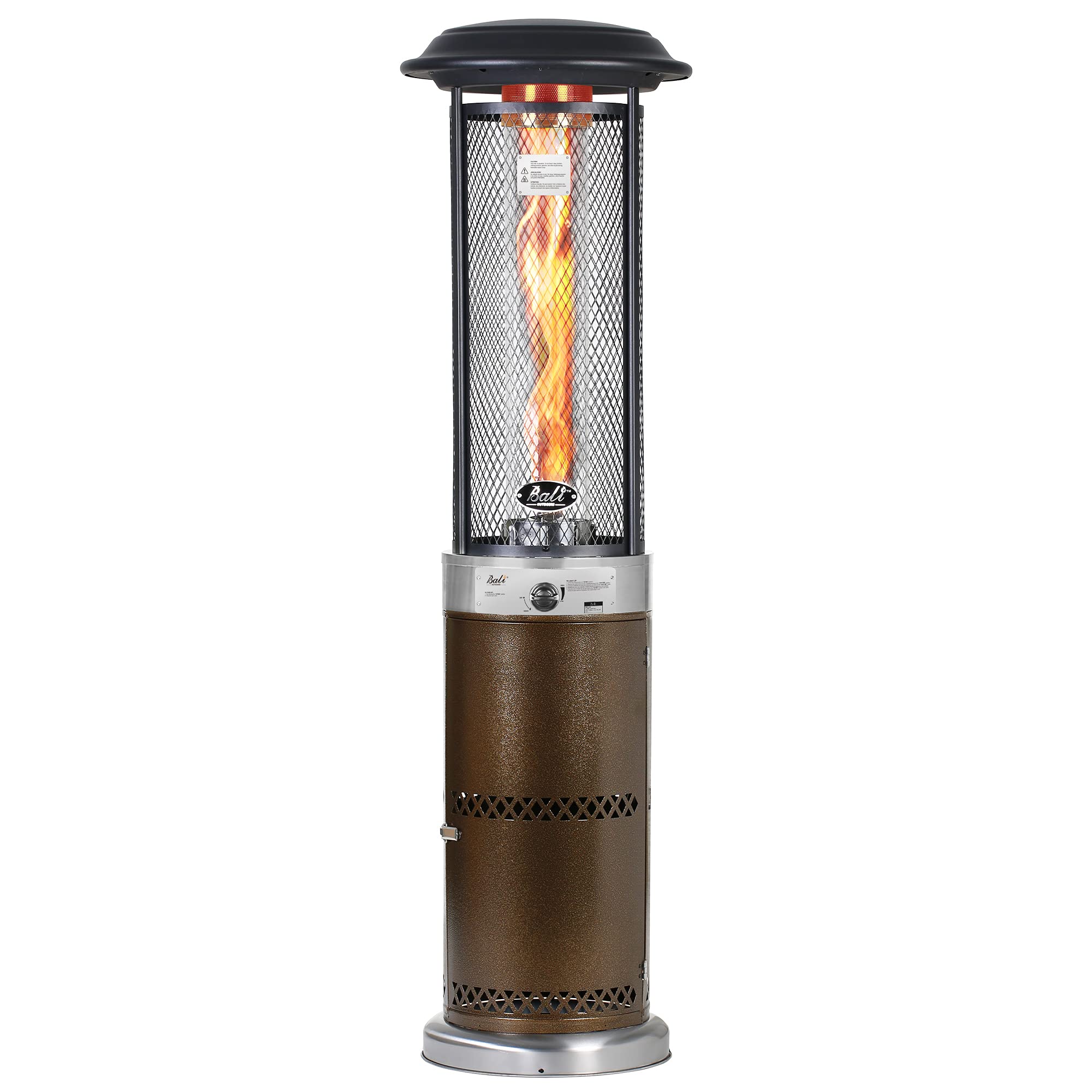 BALI OUTDOORS Patio Heater Floor-Standing Propane Commercial Patio Heater Outdoor 36,000 BTUs Gas Cylinder Heater Glass Tube Wheels Stainless Steel Base Round Reflector Shield Bronze