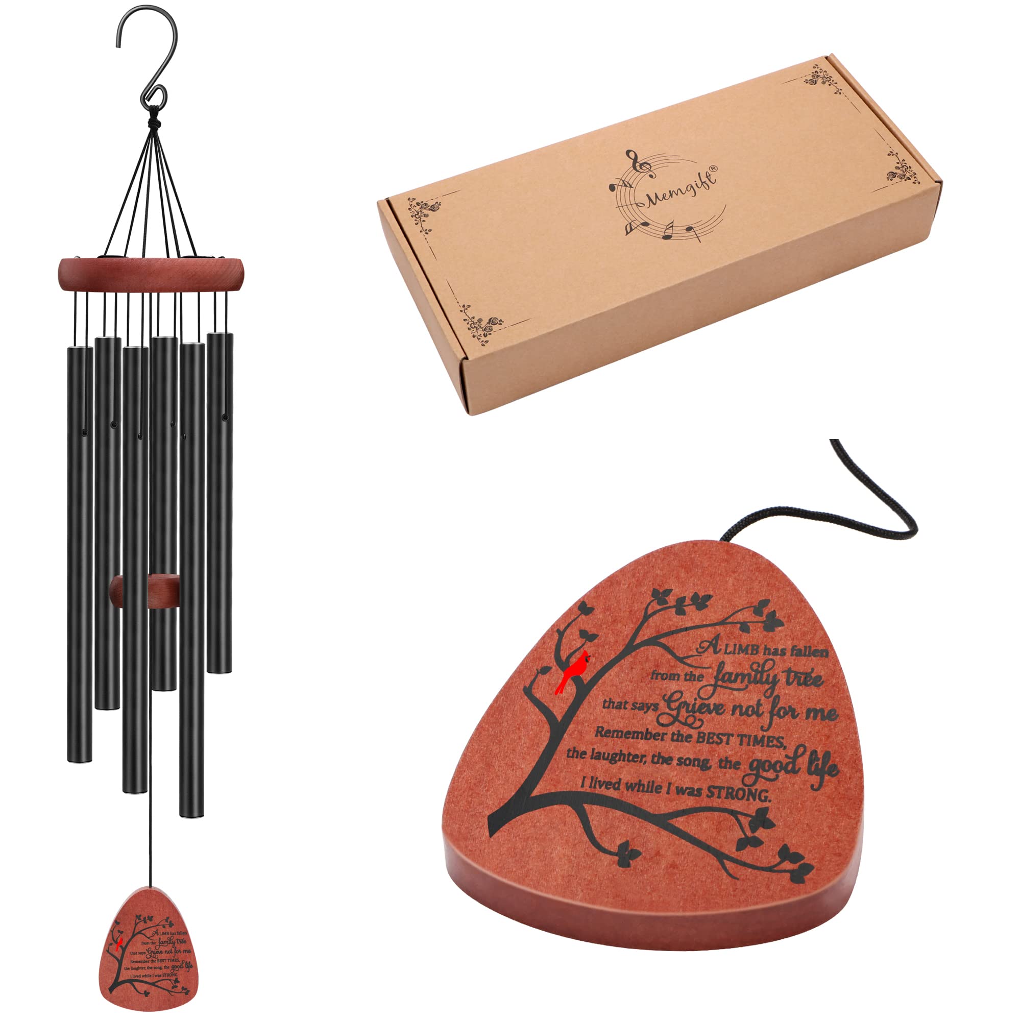 Cardinal Memorial Wind Chimes for Loss of Loved One Sympathy Gifts Beech Wood Rememberance Windchimes in Memory of Loved One Father Mother A Limb has Fallen from The Family Tree