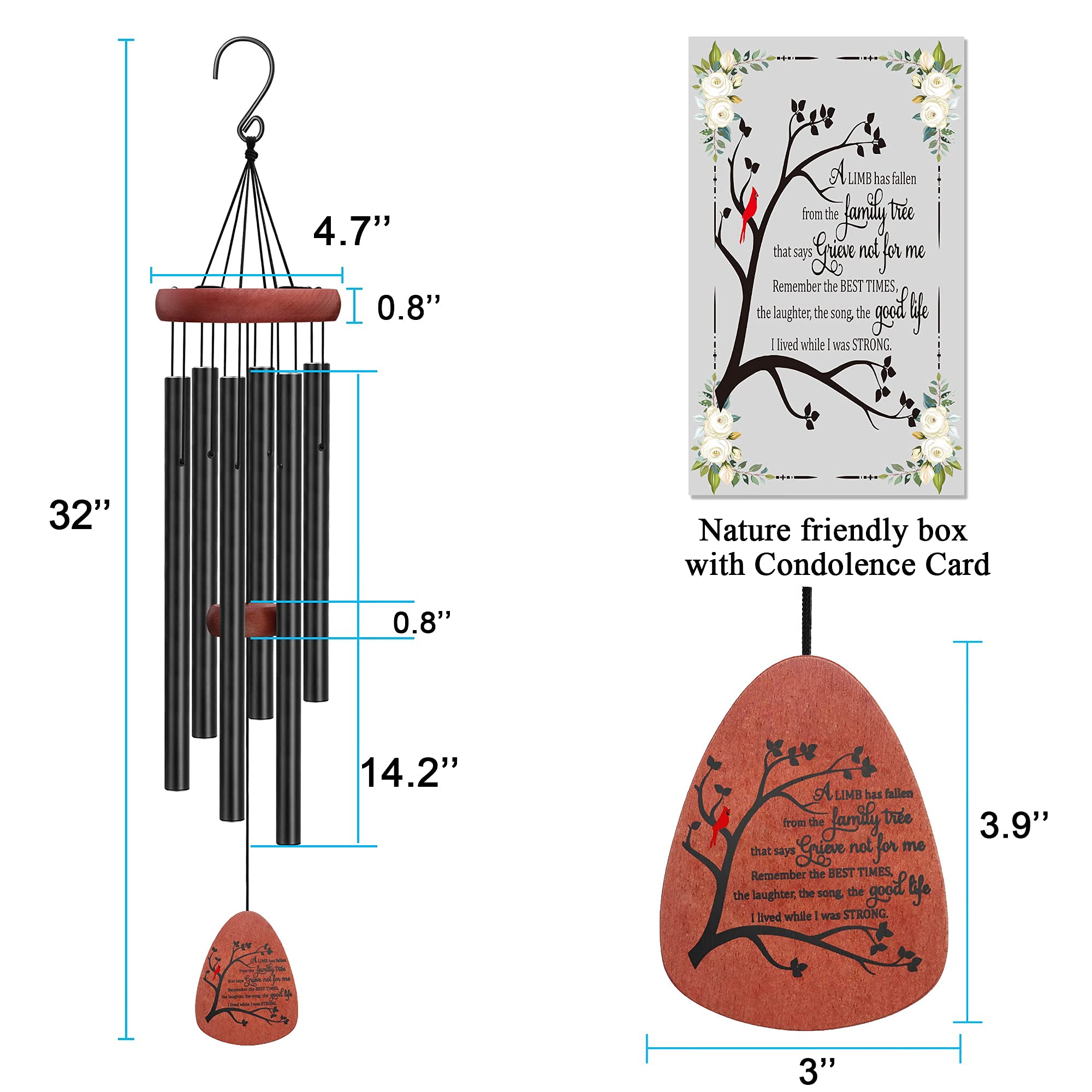 Cardinal Memorial Wind Chimes for Loss of Loved One Sympathy Gifts Beech Wood Rememberance Windchimes in Memory of Loved One Father Mother A Limb has Fallen from The Family Tree