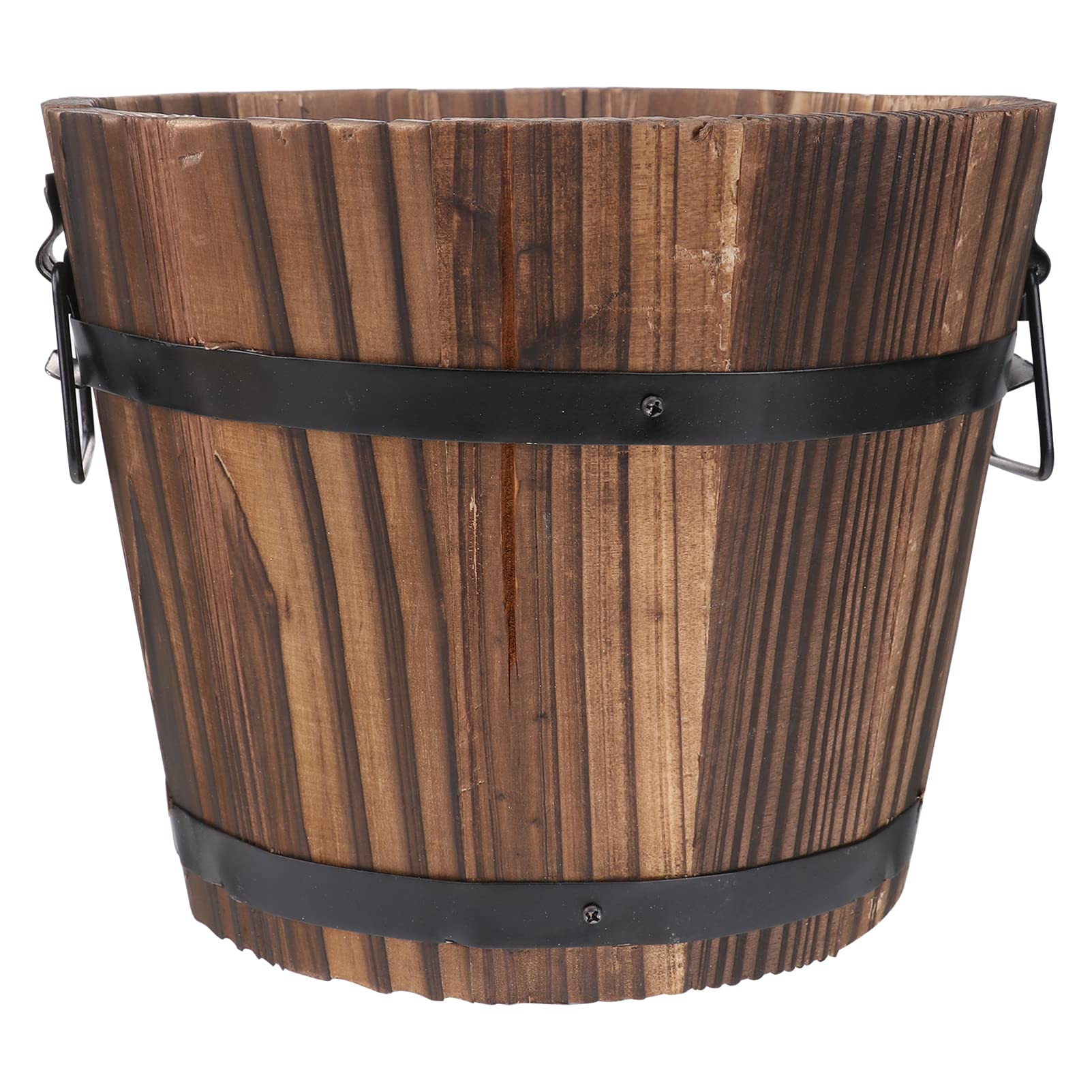 DOITOOL Rustic Wooden Bucket Barrel Planter Rustic Whiskey Bucket Flower Plant Pots Boxes Container for Patio Garden Backyard 7.08”x5.9“x 5.1"