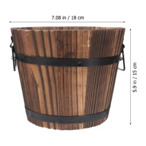 DOITOOL Rustic Wooden Bucket Barrel Planter Rustic Whiskey Bucket Flower Plant Pots Boxes Container for Patio Garden Backyard 7.08”x5.9“x 5.1"