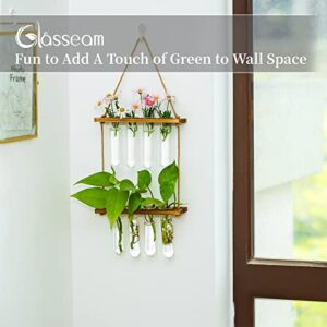 Hanging Plant Propagation Stations Tubes, Glasseam Wall Glass Planter Terrarium with Wooden Stand Propogation Station Vases Test Tubes for Plants Propagate Hydroponics Air Flower, 2 Tier