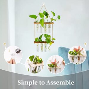 Hanging Plant Propagation Stations Tubes, Glasseam Wall Glass Planter Terrarium with Wooden Stand Propogation Station Vases Test Tubes for Plants Propagate Hydroponics Air Flower, 2 Tier