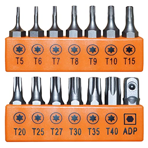 14-Piece Tamper-proof Torx Bit Set, S2 Alloy Steel T5-T40 Security Tamper Resistant Star Bits. ALWORKKIT Gifts for men