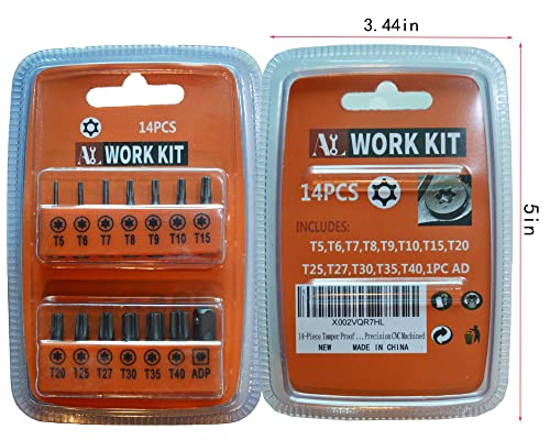 14-Piece Tamper-proof Torx Bit Set, S2 Alloy Steel T5-T40 Security Tamper Resistant Star Bits. ALWORKKIT Gifts for men