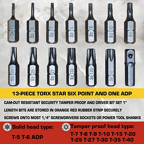 14-Piece Tamper-proof Torx Bit Set, S2 Alloy Steel T5-T40 Security Tamper Resistant Star Bits. ALWORKKIT Gifts for men