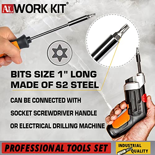 14-Piece Tamper-proof Torx Bit Set, S2 Alloy Steel T5-T40 Security Tamper Resistant Star Bits. ALWORKKIT Gifts for men