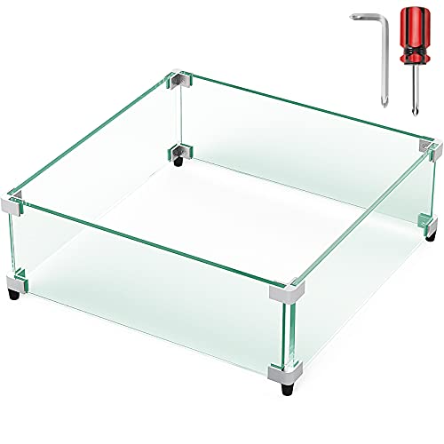 NUPICK Fire Pit Wind Guard, 19 inch Square Wind Guard for 28-32 inch Fire Pit Table, 5/16 Inch Thickness Clear Tempered Glass