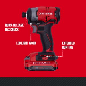 CRAFTSMAN V20 Max Impact Driver, Cordless, Variable Speed Trigger 2,800-3,500 RPM (CMCF810C2)