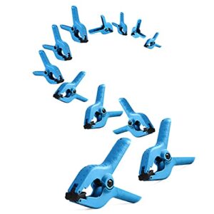 fastors 4.5 inch spring clamps for woodworking,12-pack backdrop clips,clamps for pool cover, crafts,photography studio and muslin backdrop, clamps heavy duty（blue）