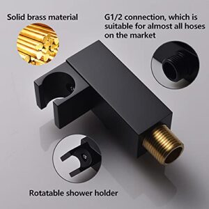 WHSHOWER Brass Handheld Shower Head Kit Square Shower Heads with 59'' Stainless Steel Shower Hose And Adjustable Solid Brass Bracket High Pressure Hand Held Shower Head Combo, Matte Black