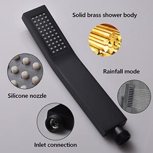 WHSHOWER Brass Handheld Shower Head Kit Square Shower Heads with 59'' Stainless Steel Shower Hose And Adjustable Solid Brass Bracket High Pressure Hand Held Shower Head Combo, Matte Black