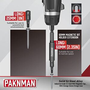 PAKNMAN 25-Piece Hex Head Allen Wrench Drill Bit Set, 1/4”Magnetic Extension, Metric and SAE S2 Steel Hex Bits Set, 1" Long