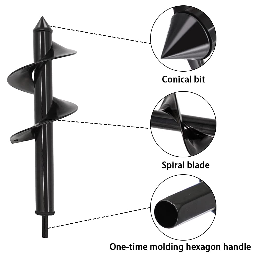 SORANGEUN Auger Drill Bit for Planting - 4 x 12inch &1.6 x 9 inch Set - Garden Auger for Holes, Bulb Planter Auger for Cordless Drill - 3/8 Inch Hex Drive Drill