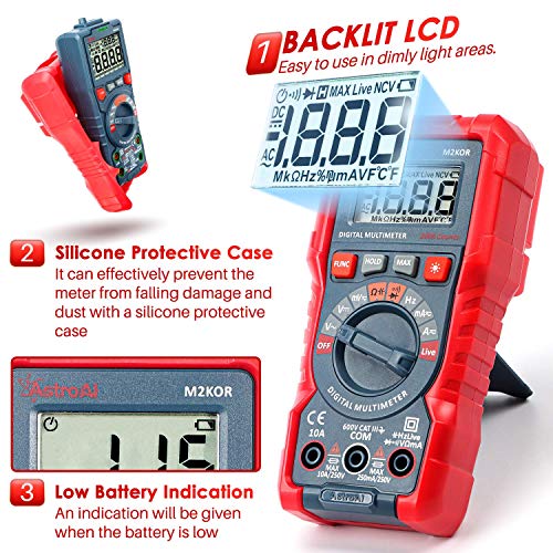 AstroAI 33D DC Current Digital Multimeter and New TRMS 2000 Counts AC/DC Current Voltage Resistance Capacitance Continuity Meter