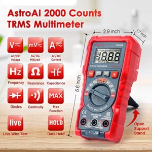 AstroAI 33D DC Current Digital Multimeter and New TRMS 2000 Counts AC/DC Current Voltage Resistance Capacitance Continuity Meter