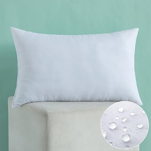 EMEMA 1 Piece Outdoor Pillow Inserts Waterproof Throw Pillow Premium Fluffy Decorative Cushion Rectangle Inner Soft for Patio Furniture Garden Sleeping Bed Couch Sofa Bedroom 12x20 Inch 30x50 cm