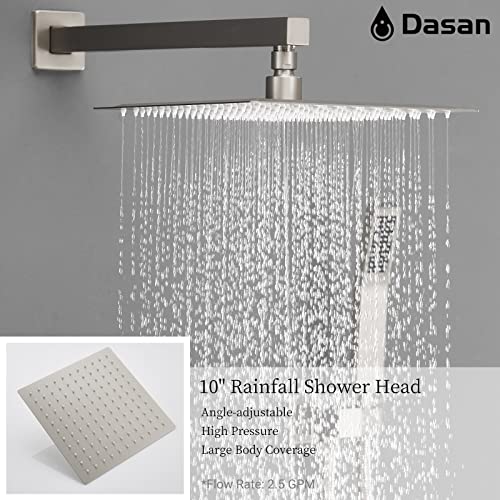 DASAN Tub Shower Faucets Sets Complete Brushed Nickel Bathtub Shower System with Tub Spout, Bathtub Faucet Set Tub and Shower Faucet Combo Trim Kit with Rough-in Valve, DA-SS03BN-S10W