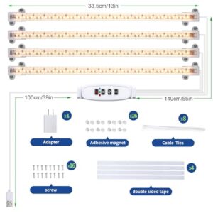 RWNTAO LED Plant Growing lamp, 3000K Full Spectrum Grow Light Strips for Indoor Plants with 3/9/12H Timer & 10 Dimmable Levels, Led Growth Light for Green House Hydroponics Succulent