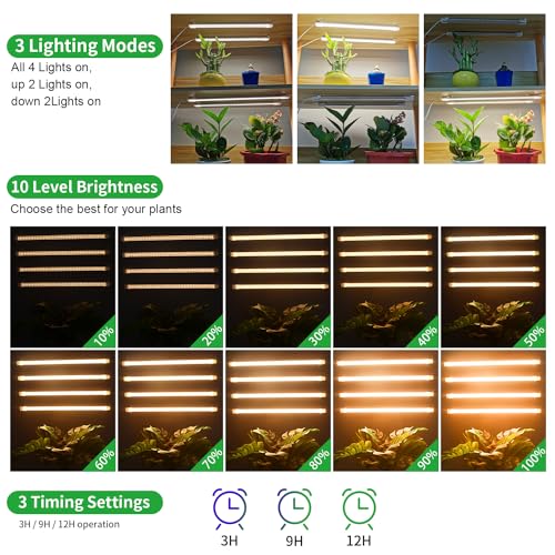 RWNTAO LED Plant Growing lamp, 3000K Full Spectrum Grow Light Strips for Indoor Plants with 3/9/12H Timer & 10 Dimmable Levels, Led Growth Light for Green House Hydroponics Succulent