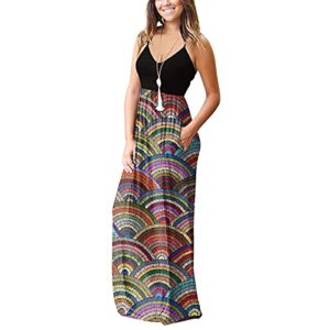 Women's Summer Casual Sexy Sleeveless Backless Printed Halter Maxi Long Dress with Pockets(Multicolor, L)