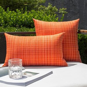 Kevin Textile Pack of 2 Decorative Outdoor Waterproof Fall Throw Pillow Covers Autumn Decorative Lumbar Pillowcases Modern Cushion Cases for Patio Couch Bench 12 x 20 Inch Orange