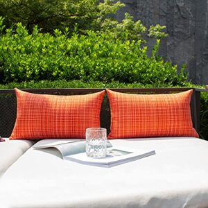 Kevin Textile Pack of 2 Decorative Outdoor Waterproof Fall Throw Pillow Covers Autumn Decorative Lumbar Pillowcases Modern Cushion Cases for Patio Couch Bench 12 x 20 Inch Orange