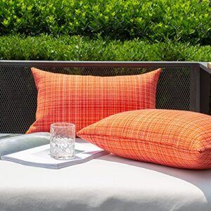 Kevin Textile Pack of 2 Decorative Outdoor Waterproof Fall Throw Pillow Covers Autumn Decorative Lumbar Pillowcases Modern Cushion Cases for Patio Couch Bench 12 x 20 Inch Orange