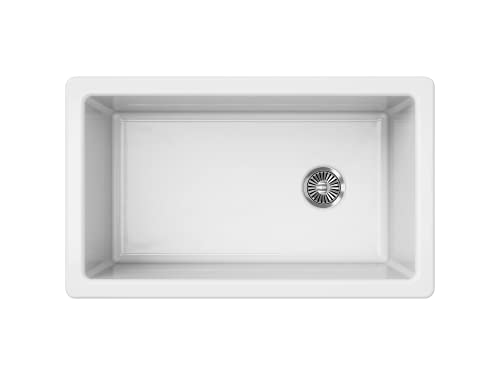 PIRALLA 30 inches Fireclay Farmhouse Kitchen Sink, White, FM03018001