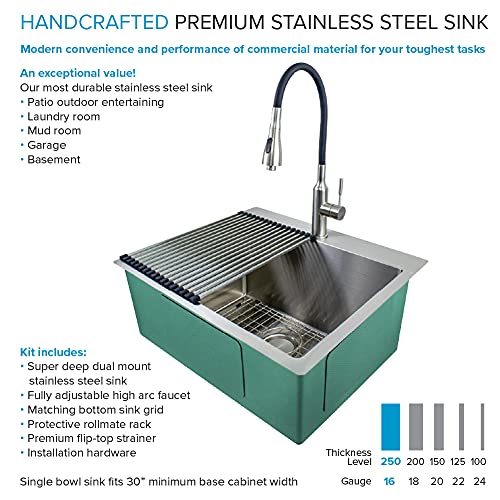 Transolid LSA3-252212-BS 25-in x 22-in Dual-Mount Laundry/Utility Sink Kit in Brushed Stainless