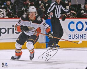 trevor zegras anaheim ducks autographed 16" x 20" nhl debut photograph - autographed nhl photos