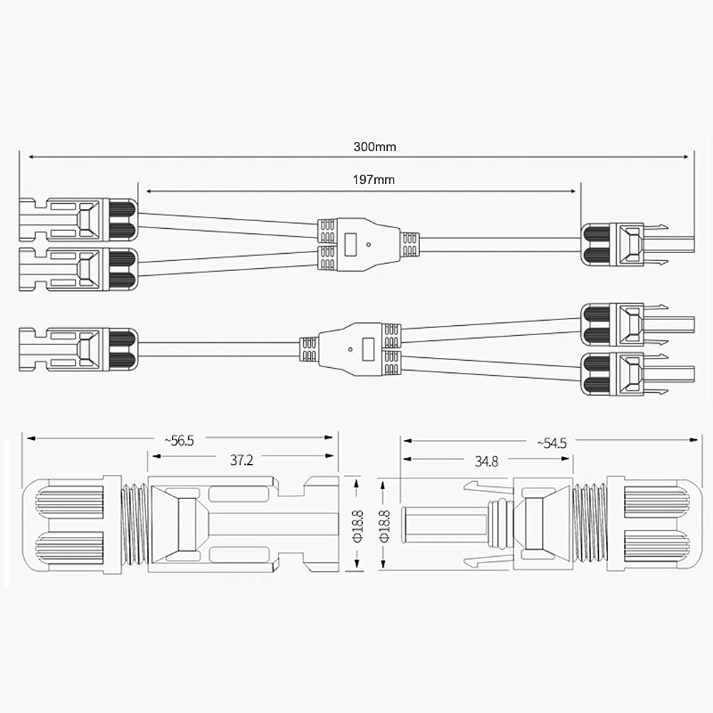 BAYM Solar Panel Y Branch 2 to 1 MMF + FFM Cable Connector Parallel Solar Wire Connector Y-Type Y3 Coupler Combiner(1 Pair)