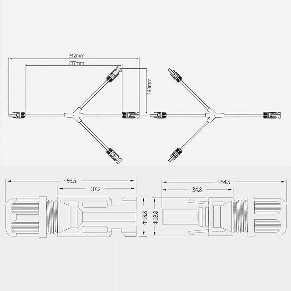 BAYM Solar Panel Y Branch 3 to 1 3M/F + 3F/M Cable Connector Parallel Solar Wire Connector Y-Type Y4 Coupler Combiner(1 Pair)