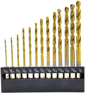 vetco titanium nitride drill bit set - 13 pieces hex shank quick change speed lock wood plastic aluminum