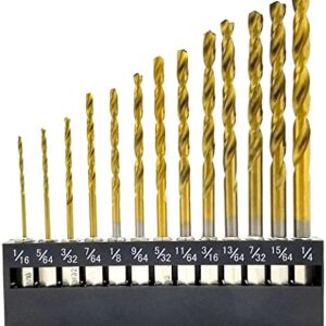 VETCO Titanium Nitride Drill Bit Set - 13 Pieces Hex Shank Quick Change Speed Lock Wood Plastic Aluminum