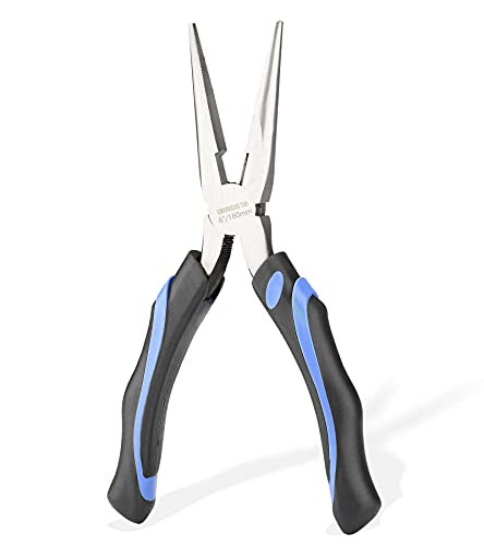 URASISTO 6-Inch Long Needle-Nose Side Cutting Pliers with Heavy Duty Nickel Chromium Steel Construction