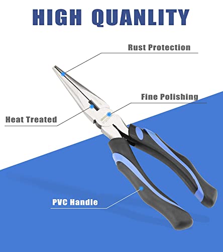 URASISTO 6-Inch Long Needle-Nose Side Cutting Pliers with Heavy Duty Nickel Chromium Steel Construction