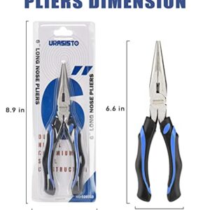 URASISTO 6-Inch Long Needle-Nose Side Cutting Pliers with Heavy Duty Nickel Chromium Steel Construction