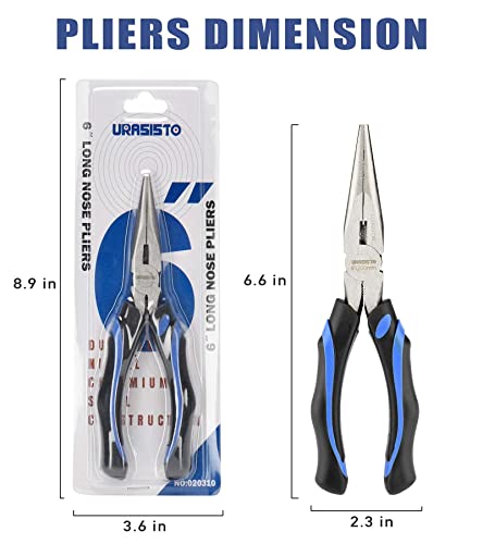 URASISTO 6-Inch Long Needle-Nose Side Cutting Pliers with Heavy Duty Nickel Chromium Steel Construction