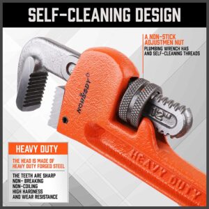 HORUSDY 4 Pack Heavy Duty Pipe Wrench Set, Adjustable 8" 10" 12" 14" Soft Grip Plumbing Wrench Set with Storage Bag