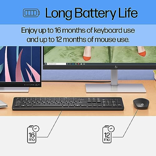 HP 230 Wireless Mouse and Keyboard Combo - 2.4GHz Wireless Connection - Long Battery Life - Durable & Low-Noise Design - Windows & Mac OS - Adjustable 1600 DPI - Numeric Keypad (18H24AA#ABA)