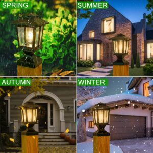 Metal Solar Post Lights Outdoor, Waterproof Fence Post Lights Solar Powered, Wood 4X4 Solar Post Cap Lights, Solar Deck Post Lights Decorations Patio Porch Railing, 2 Pack (5.5x5.5x9.8 inch)