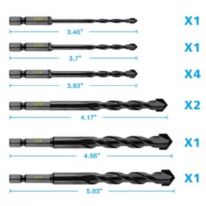 10-Piece Masonry Drill Bits Kit for Concrete, Stone, Carbide Drill Bit Set for Glass, Brick, Tile, Plastic, Ceramic and Wood Size 5/32 to 1/2 inch