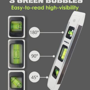 URASISTO 9 Inch Magnetic Box Level Torpedo Level with 45°/90°/180° Bubbles, Small Measuring Tool