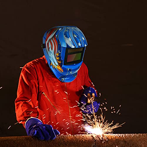 Welding Helmet, Solar Powered Auto Darkening Hood with Adjustable Wide Shade Range 9-13 for Mig Tig Arc Weld Grinding Welder Mask - American Eagle