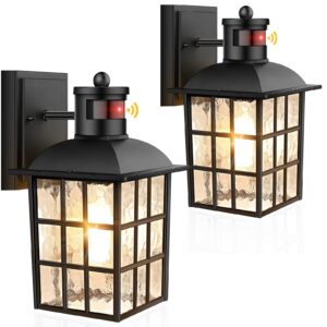 2-pack motion sensor outdoor lights, upgrade dusk to dawn exterior sensor light fixture wall mount, outside motion sensor lights for house porch garage patio, exterior black wall lanterns sconces