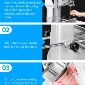 1500W Electric Bone Saw Machine, 0.8-5.9 Inch Cutting Thickness,2.6HP Frozen Meat Cutter 110V Commercial Bandsaw Machine, 20x15in Table Sawing for Chicken Fish Trotter Beef, Equipped with 6 Saw Blades