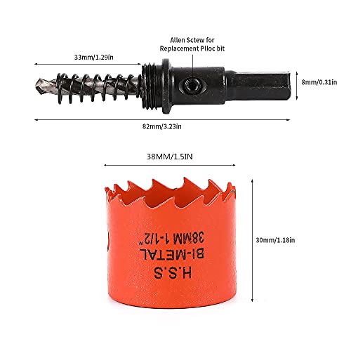 Dribotway 38mm 1-1/2 inch Hole Saw,Bi-Metal Hole Saw with Heavy Duty Arbor,1 Drill Bits,1.1IN Cutting Deep, Hole Drilling Cutter for Wood,Metal,Plastic,Plywood,PVC,Fiberboard & Thin Metal